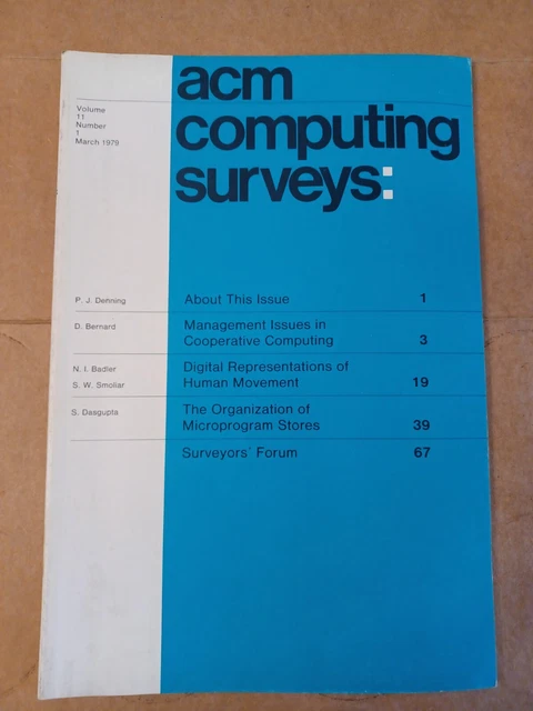ACM COMPUTING SURVEYS Magazine Vol. 11, No. 1, March 1979 $7.95 - PicClick