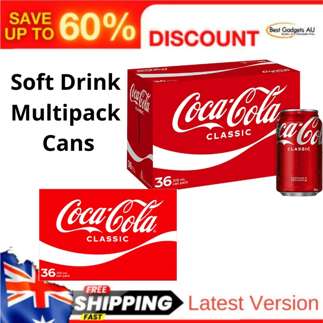 COCA-COLA CLASSIC SOFT Drink Multipack Cans (36 x 375mL) Bulk Value ...