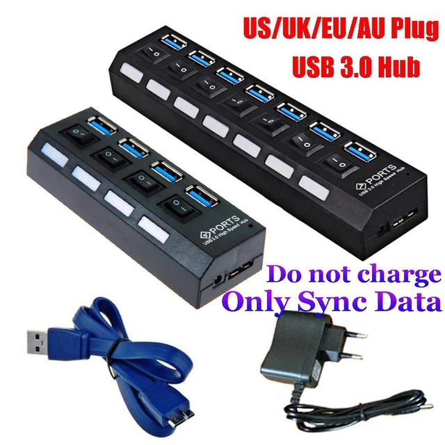 5GBPS HIGH SPEED on/Off Switches 4/7 Port USB 3.0 Hub AC Power Adapter ...