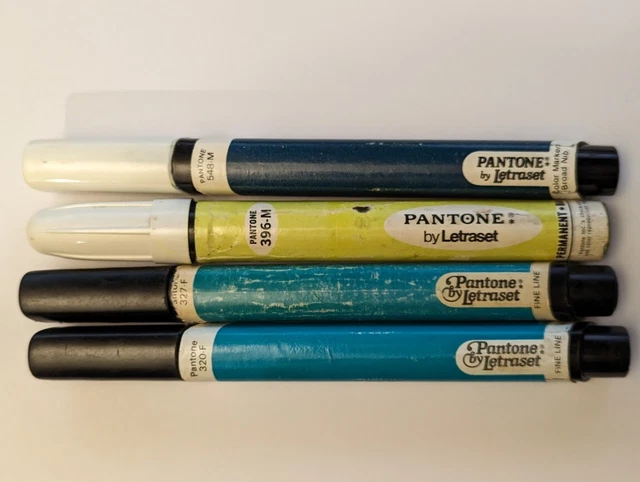 4 PANTONE LETRASET Vintage 1970s Colored Ink Markers Green Mixed Artist ...