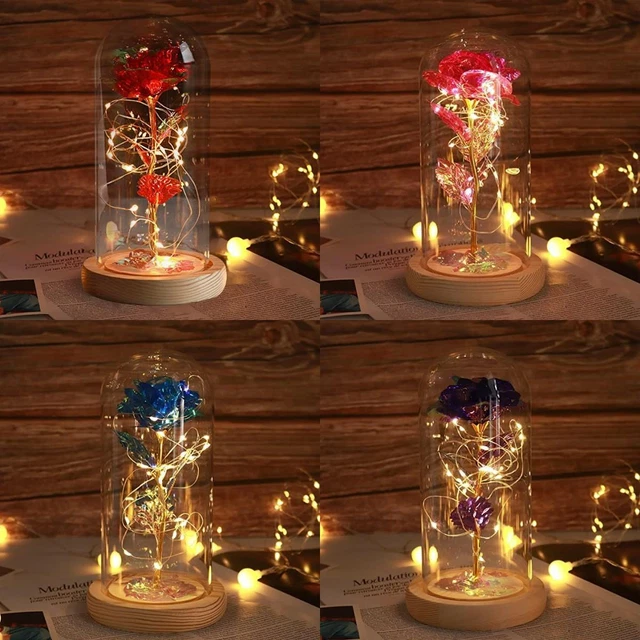 BEAUTY AND THE Beast Rose LED Eternal Rose in Glass Dome Artificial ...
