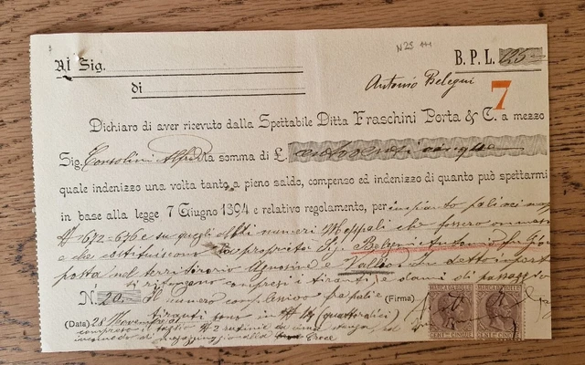 RICEVUTA DI PAGAMENTO Con Doppia Marca Da Bollo 5 Cent 1882 EUR 3,80 ...