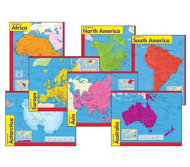 TREND CONTINENTS 7 Combo Pack Posters For TEACHER CLASSROOM GEOGRAPHY ...
