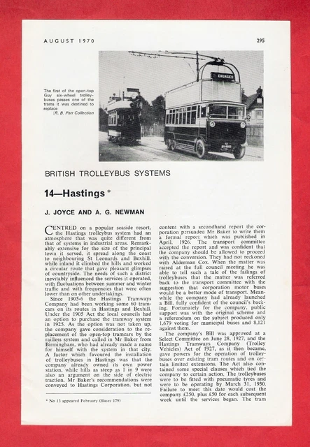 BUSES MAGAZINE EXTRACT 1970 - Hastings Trolleybuses 1928 to 1959 ...