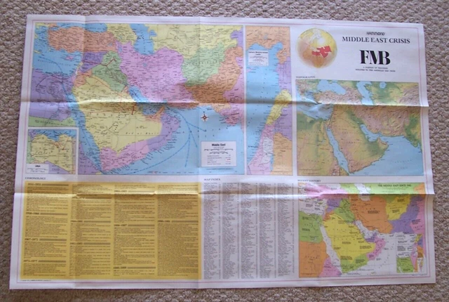 VINTAGE 1991 HAMMOND Map Middle East Crisis Map 1932 - 1991 £13.21 ...
