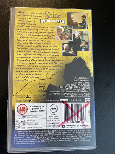 SHINE (VHS) 1996 Armin Mueller-Stahl, Geoffrey Rush Movie, Widescreen ...