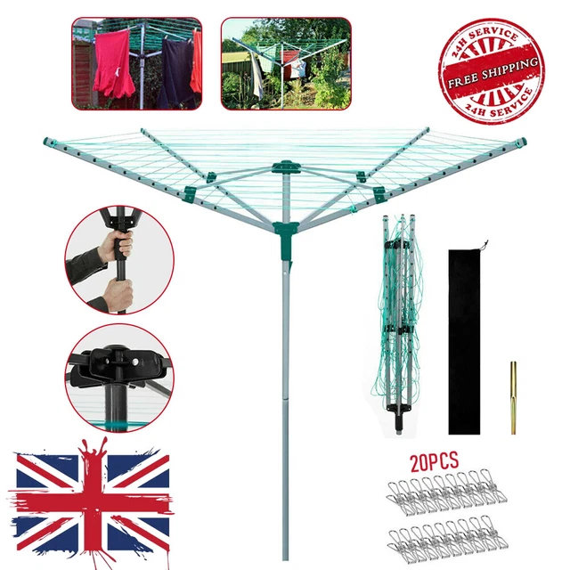 4 ARM ROTARY Airer Outdoor Washing Line Clothes Dryer Free Ground Spike ...