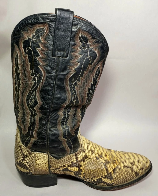VTG DAN POST Authentic Python Skin Snakeskin Cowboy Boots Size 9.5 EW ...