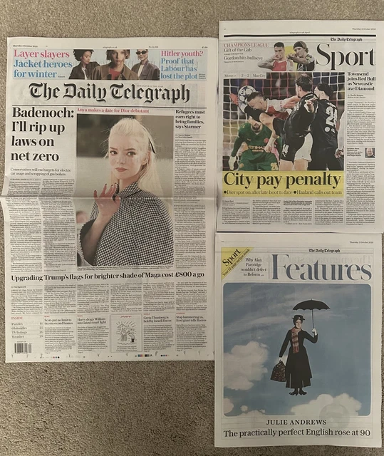 THE DAILY TELEGRAPH 2nd October 2025 2/10/25 Anya Taylor-Joy & Man City ...