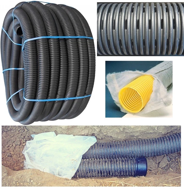 60MM/80MM/100MM/160MM X 25M/50M/100M Land French Drainage Perforated ...