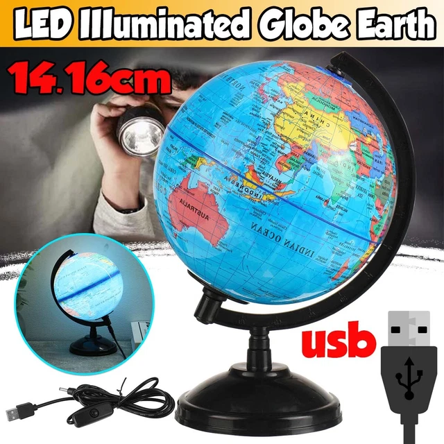 ROTATING LED NIGHT Light World Earth Globe Map Students Kids Geography ...