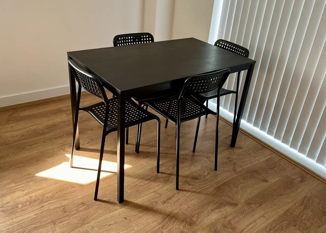 IKEA SANDSBERG/ADDE Rectangular dining table (black) and four chairs £ ...