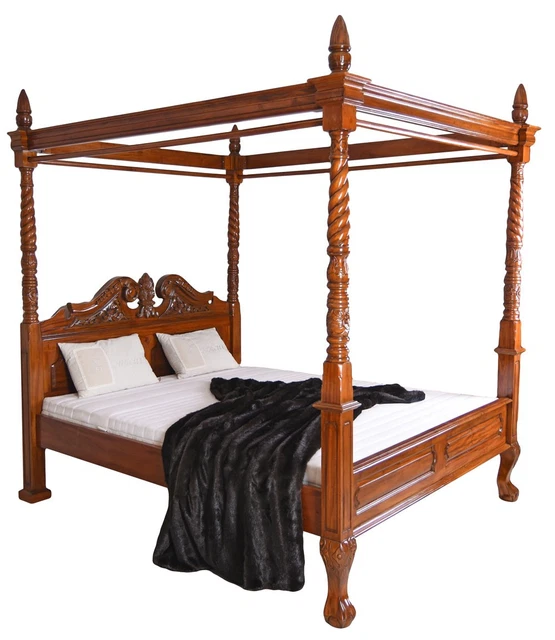 PALAZZO INT SOLID Mahogany Canopy Poster Bed Antique Style Double Bed £ ...