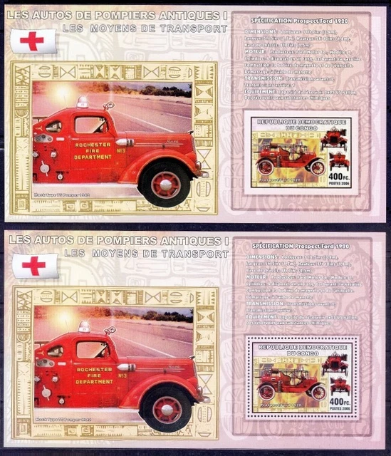 CONGO 2006 MNH MS, Antique Fire Brigade, Red Cross, Ford, Special ...