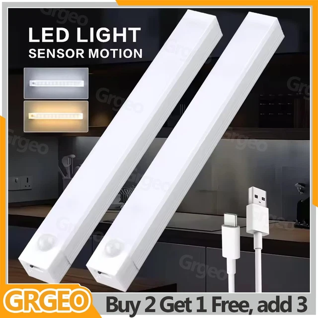 LED MOTION SENSOR Light Cabinet USB Rechargeable PIR Magnetic Wardrobe ...