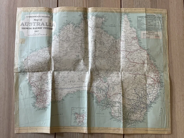 VINTAGE COMMONWEALTH RAILWAYS Map of Australia Showing Railway Systems ...
