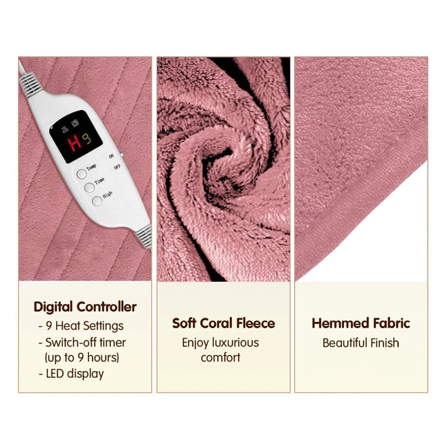 LAURA HILL HEATED Electric Throw Rug Blanket 160x130cm Pink 9 Heat ...