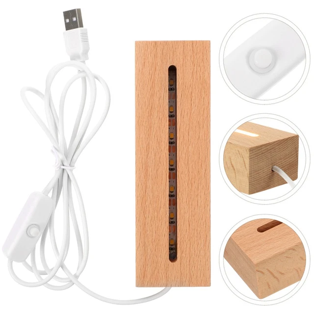 SOLID WOOD LED Light Base Rectangular Acrylic Art Display Stand Lamp ...