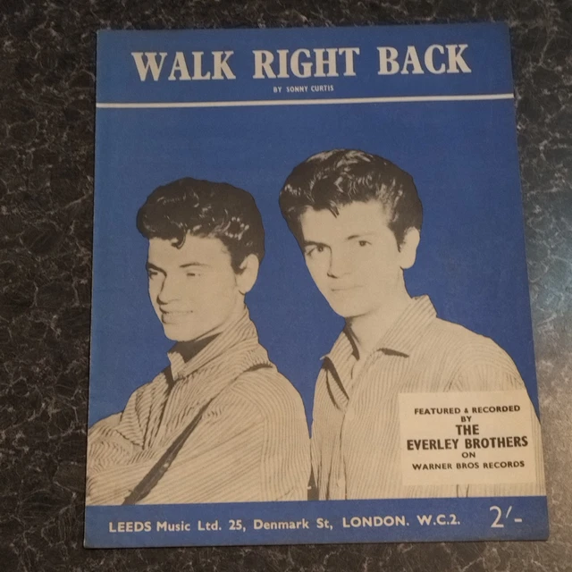 WALK RIGHT BACK. Sonny Curtis. Recorded By Everley Brothers. Rare Sheet ...