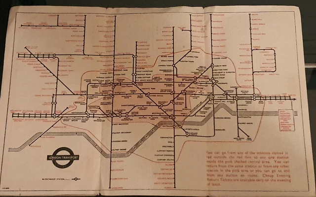 LONDON UNDERGROUND TUBE Map Diagram. Cheap Evening Return Fares Harry ...
