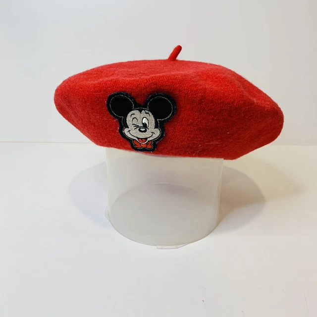VINTAGE WALT DISNEY Mickey Mouse Red Wool Beret Hat Kids Souvenir ...