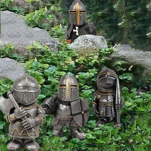 NEW RESIN MEDIEVAL Dwarf Soldier Garden Statue Knight Gnome Sword ...