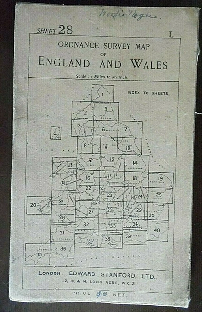 ANTIQUE, ORDNANCE SURVEY Map of England & Wales by Edward Stanford Ltd ...