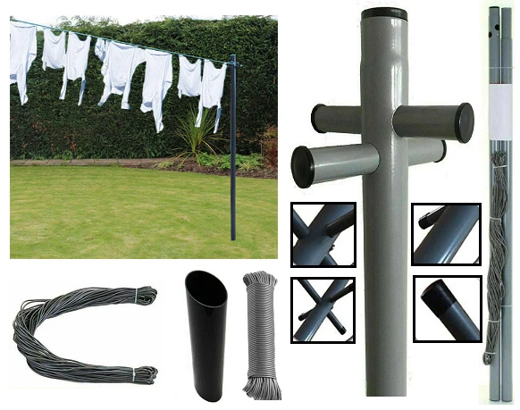 GALVANISED POST LINE Laundry Airer 30M PVC Dry Pole Washing Line 2.4M ...
