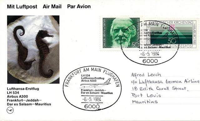 LH018-52 LUFTHANSA first flight A300 Frankfurt-Port Louis EUR 1,00 ...