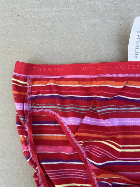 NEW VTG VICTORIAS SECRET 100% COTTON Signature BAND Logo High Leg Brief ...