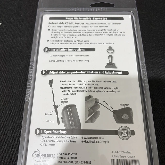 GEAR KEEPER BLACK RT4-4112 28" Retractable CB Radio Microphone Hanger £ ...