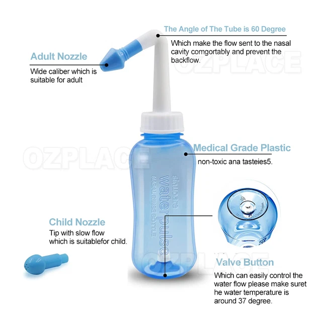 300ML NASAL WASH Neti Pot Sachets Sinus Nose Cleaner Bottle Irrigator ...