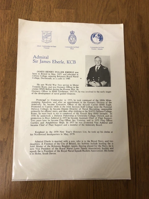 BIOGRAPHY SHEET OF Admiral Sir James Eberle KCB - 1980’s £10.80 ...