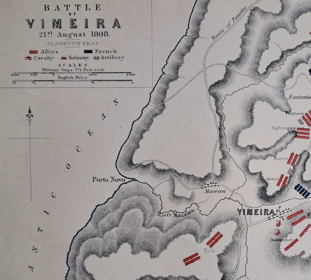 CARTE 1855 PENINSULA Wars. Bataille de Vimeiro 1808. Près de Lisbonne ...
