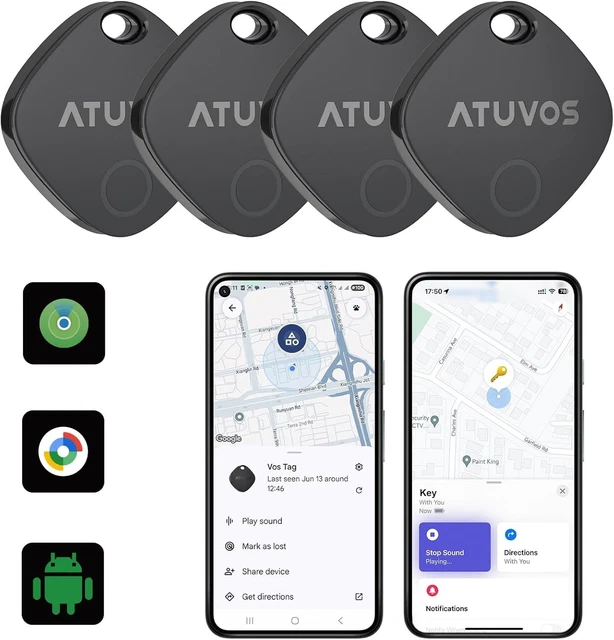 DUAL SYSTEM AIR Tracker Tag PRO 4 Pack, Smart Item Finder Works with ...