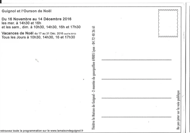 CP GUIGNOL ET L'OURSON de NOEL Vieux Lyon THEATRE LA MAISON DE GUIGNOL ...