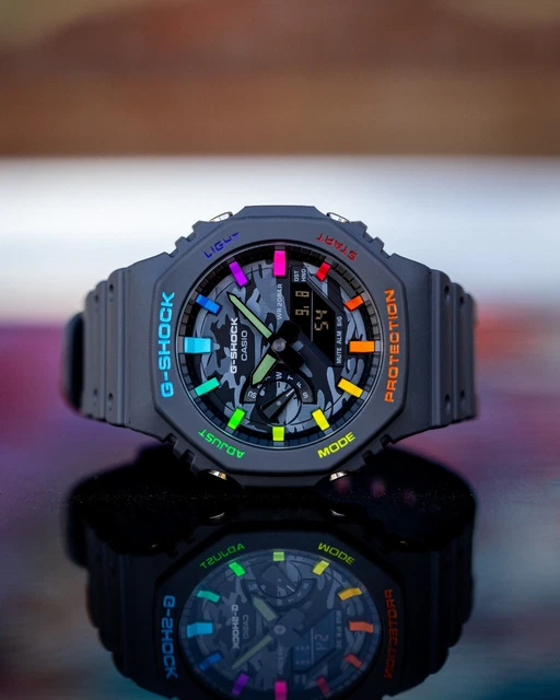 HAND-PAINTED CASIO G-SHOCK CasiOak Camo Rainbow - Unique wrist watch ...