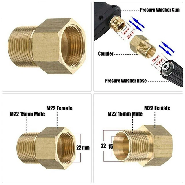 HEAVY DUTY M22 15mm Male to M22 14mm Female Pressure Washer Hose End ...