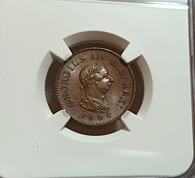 FARTHING 1806 INCUSE Dot on shoulder with raised curls MS 64 BN £1.13 ...