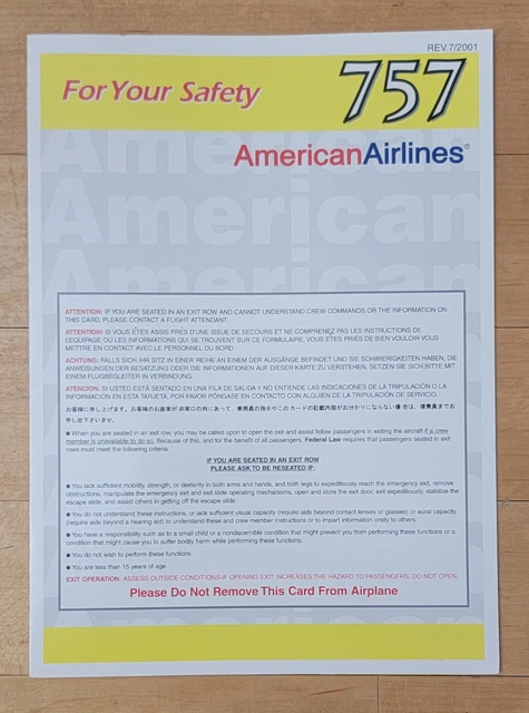 AMERICAN AIRLINES - Safety Card - Boeing B757-200 - Cpn1095277 - Rev. 7 ...
