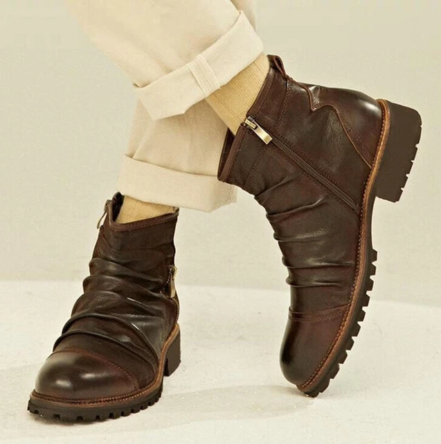 MEN RETRO CHELSEA Ankle Boots High Top Bootie Casual Zip Cowboy ...