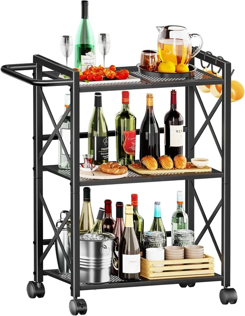 UTILITY ROLLING CART Metal... 3 Tier Heavy Duty Bar Cart with Handle ...