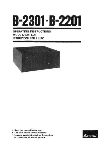 HIGH RES SCANS owner's manual for vintage Sansui B-2301 B-2201 power ...