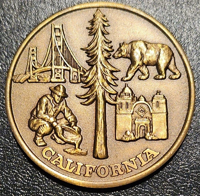 CALIFORNIA STATE MEDAL Coin Token Ca Golden Gate Bridge Gold Panning ...