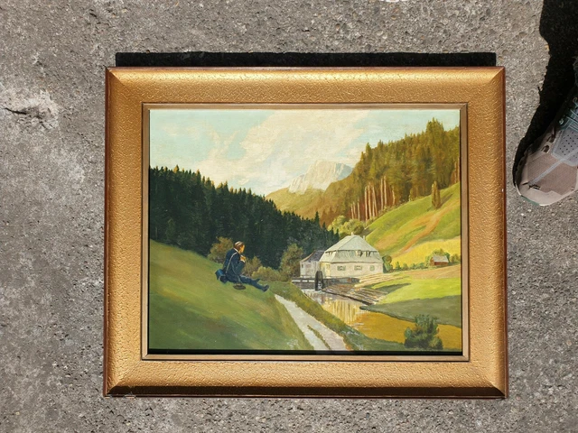 ÖLGEMÄLDE AUF HOLZ Signiert Landschaft Mit Gebirge 19/20JH Mühle im Schwarzwald EUR 65,00 ...
