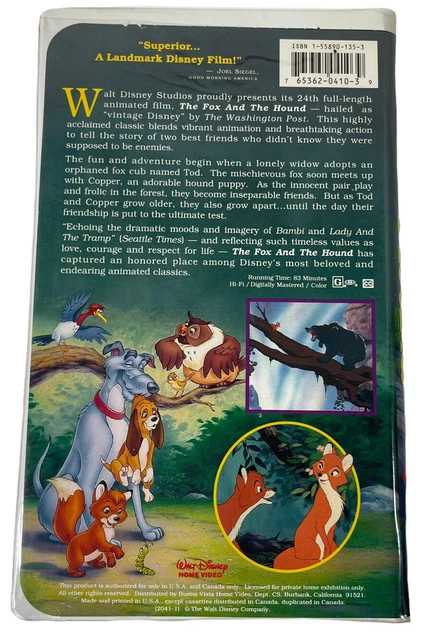 THE FOX AND the Hound 2014 VHS Black Diamond Walt Disney Original ...