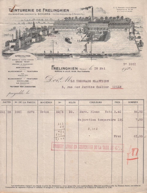 FRELINGHIEN - FACTURE Teinturerie De Frelinghien Anciennement Ets ...