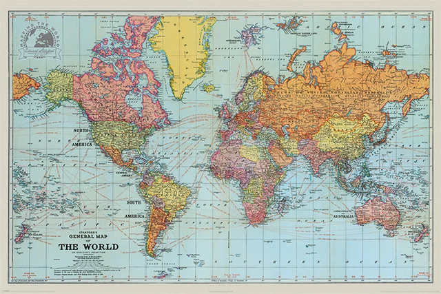 CARTE DU MONDE - Stanfords General Map Of The World - 61x91,5 - Affiche ...
