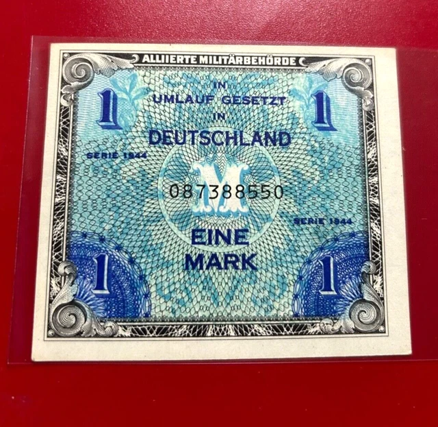 1944 GERMANY ONE Mark Banknote Wwii Occupation Allied Military Currency ...