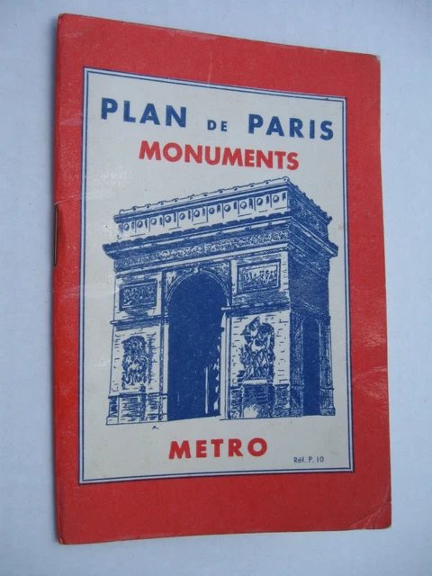PLAN DE PARIS, Monuments Metro - Vintage c.1950's Travel Info Map ...